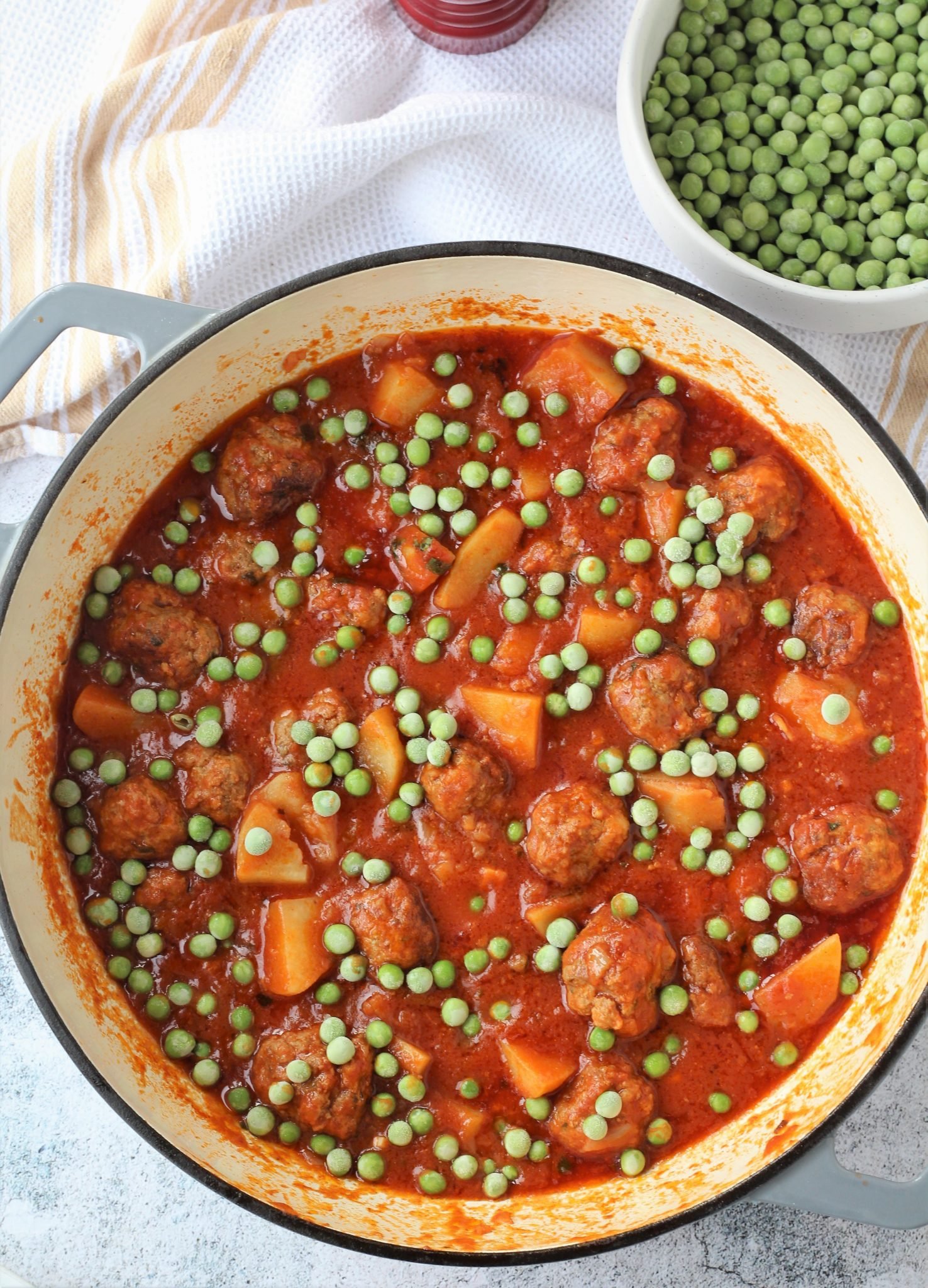 Italian Meatball Stew with Potatoes and Peas - Mangia Bedda